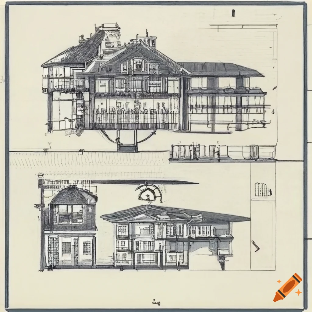 Architectural blueprint of a 3-level fantasy inn with a lakeside ...