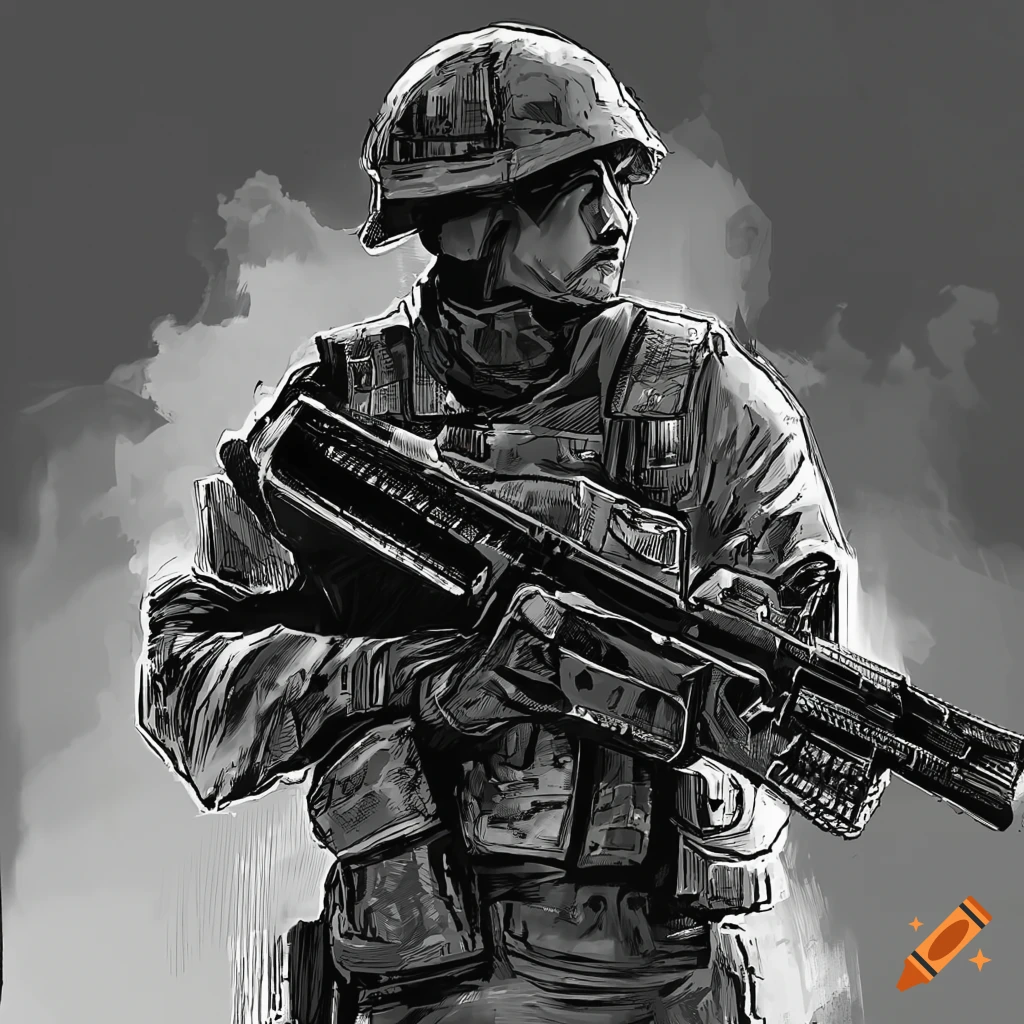 Comic book cover page of an athletic, male soldier carrying a laser rifle