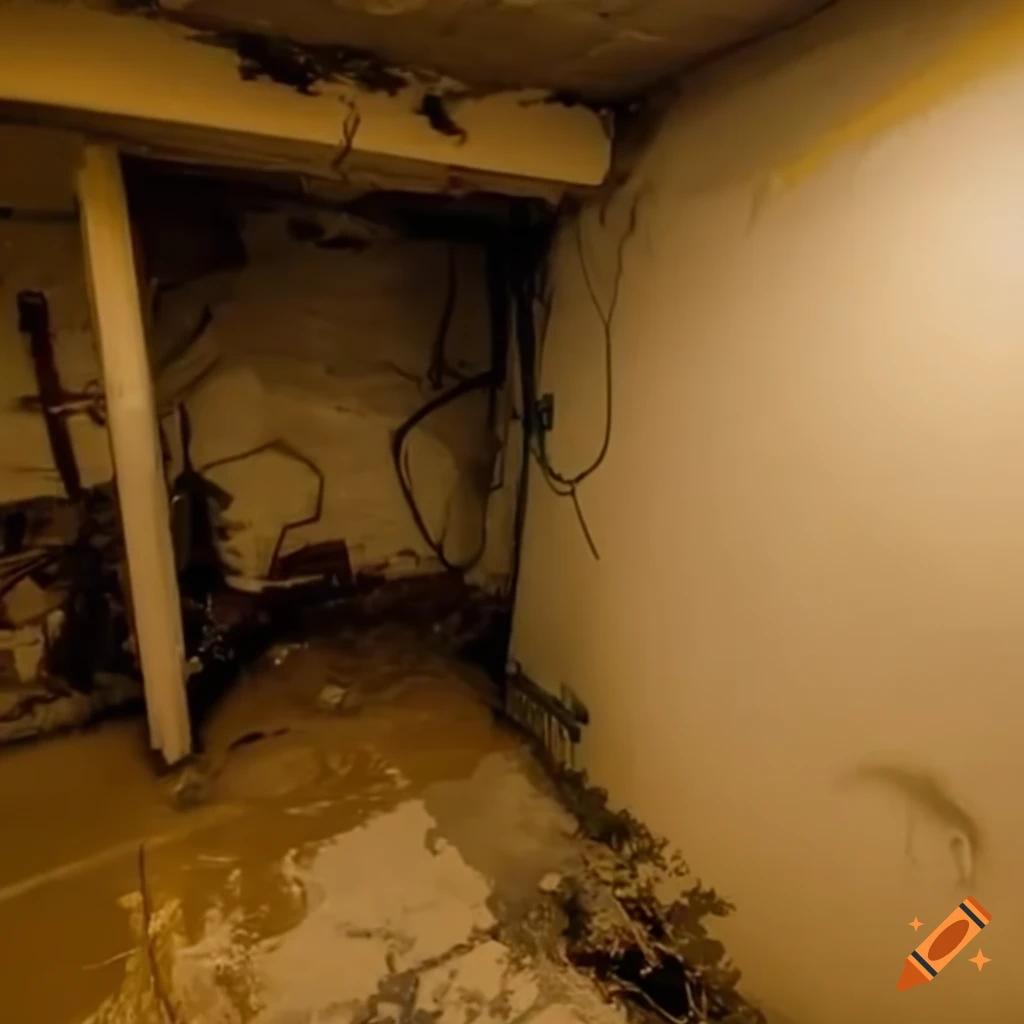 A flooded basement with many filthy toilets