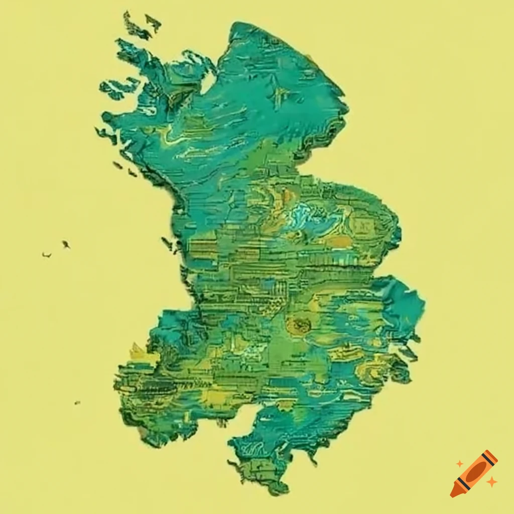Map of scotland depicted in vibrant van gogh colours on Craiyon