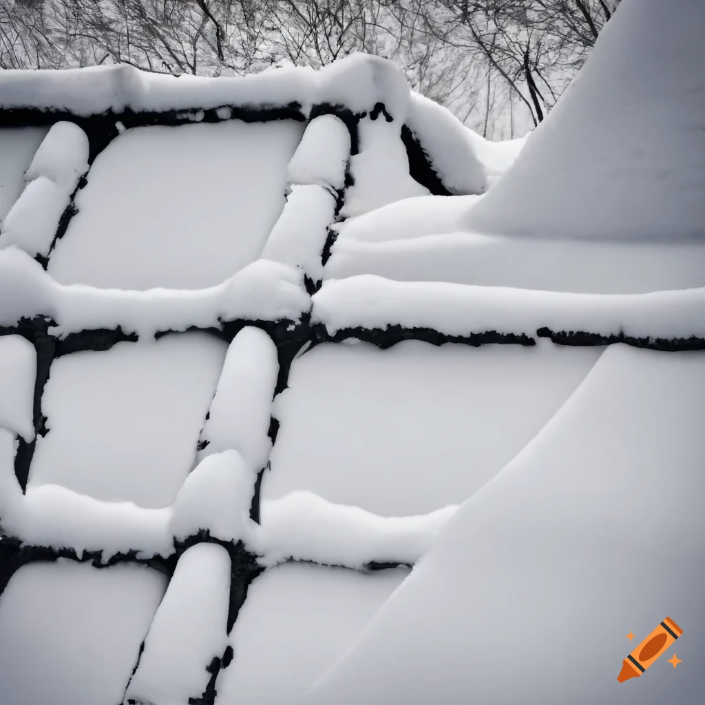 Top view on snow-covered roof tile on Craiyon