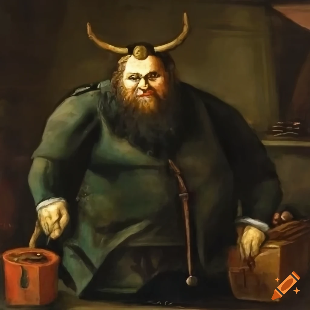 Obese krampus with a huge belly wearing peasant clothes walking through ...
