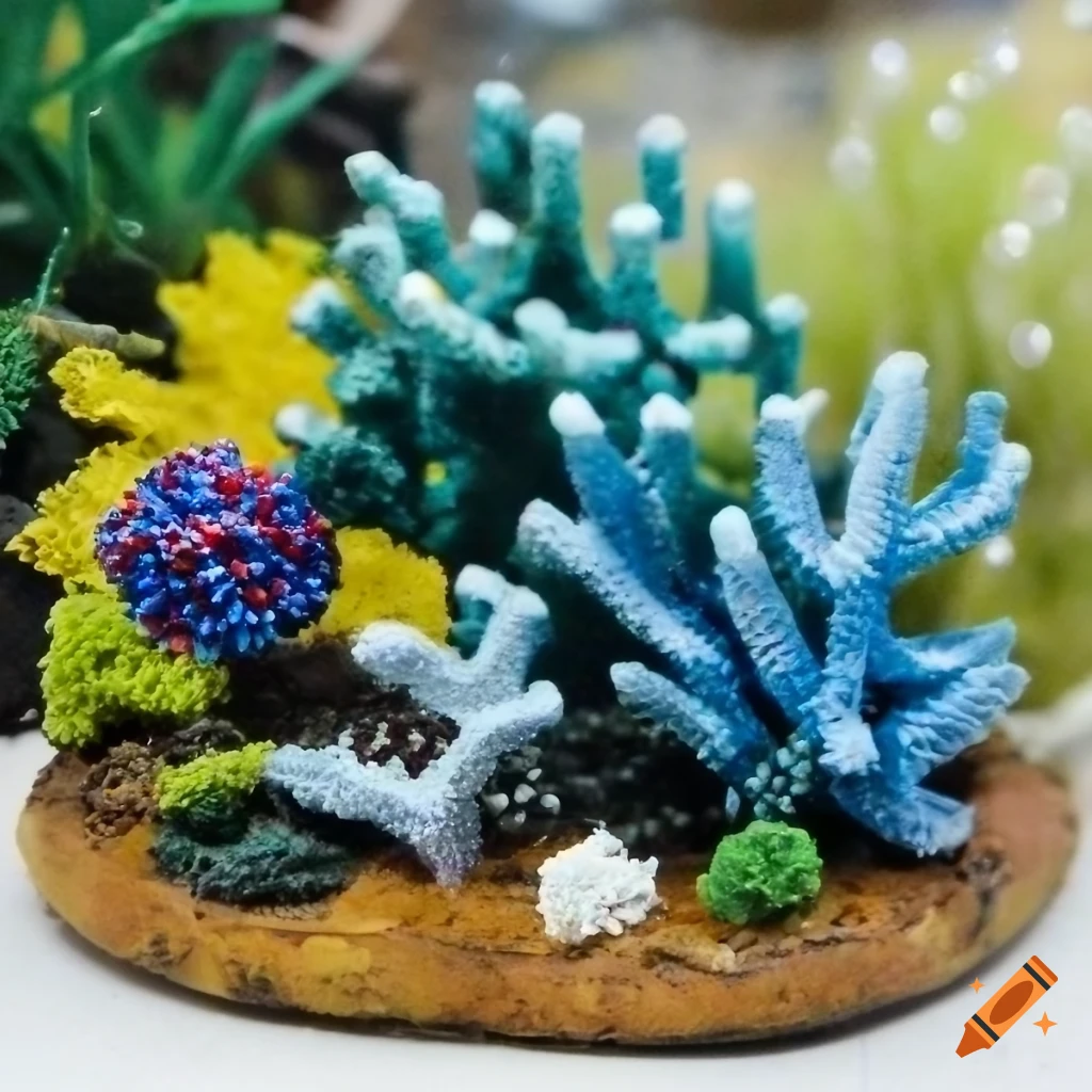 Corals and bubbles, diorama, miniature on Craiyon