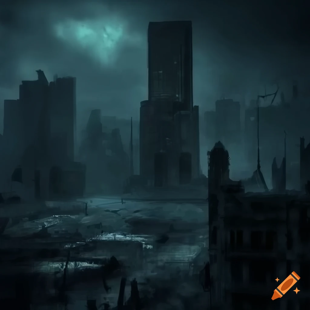 Abandoned city, night, creepy