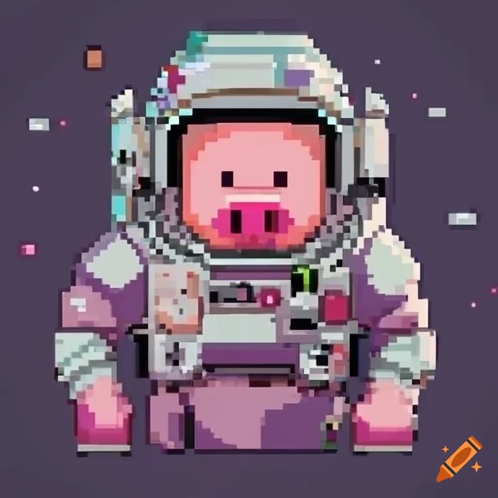 Pixel pig in a space suit on Craiyon