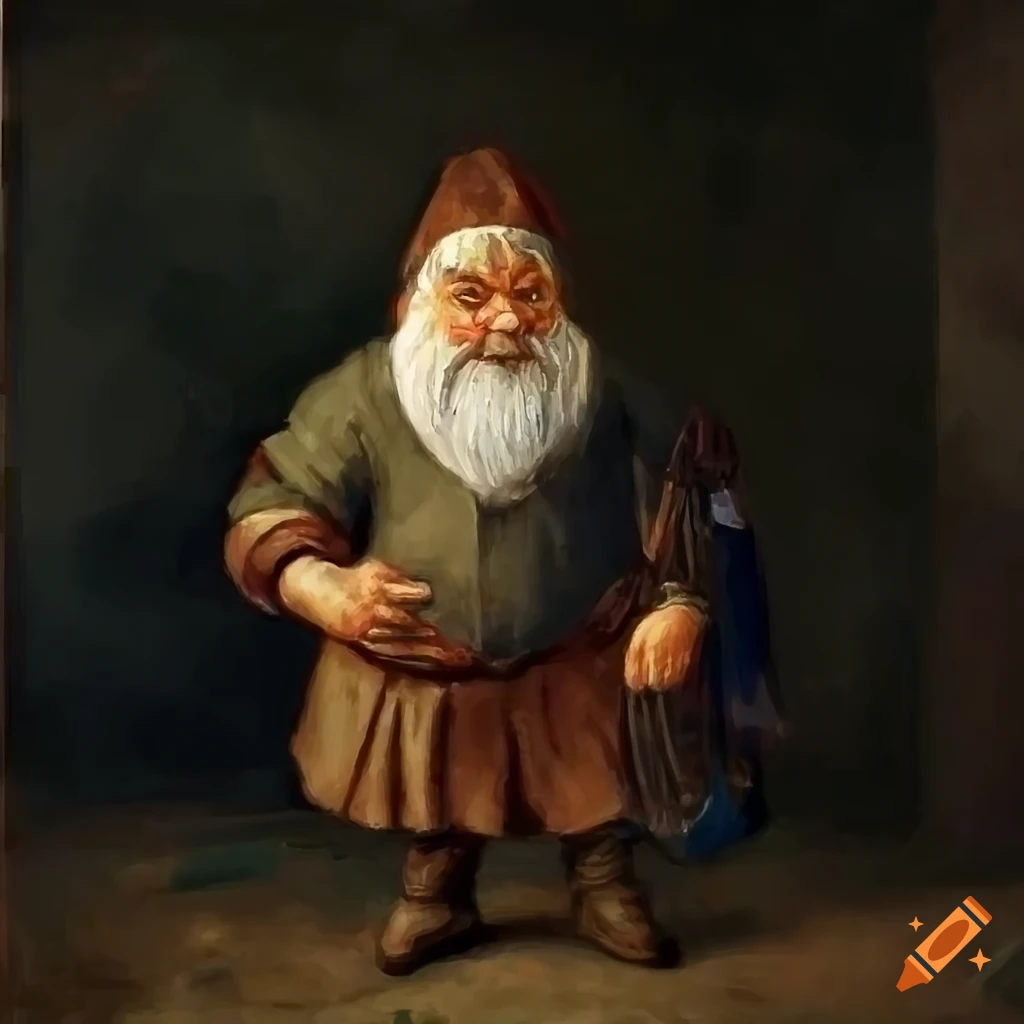 Fat dwarf wearing peasant clothes walking through a bright medieval ...