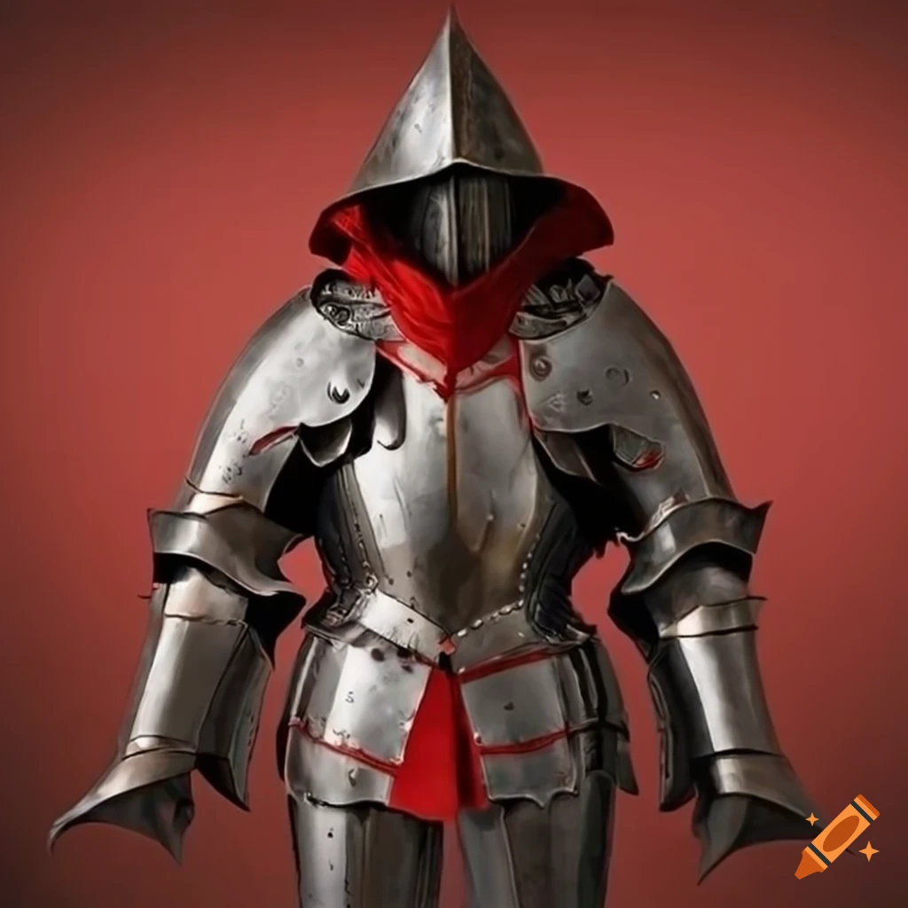 A mysterious suit of armor with a flowing red cloak on Craiyon