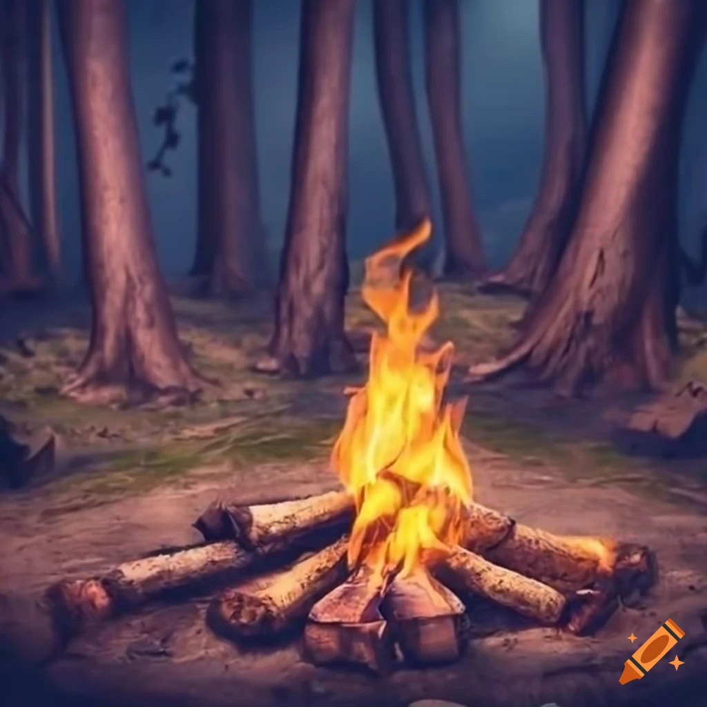Medieval campfire in the woods at night on Craiyon