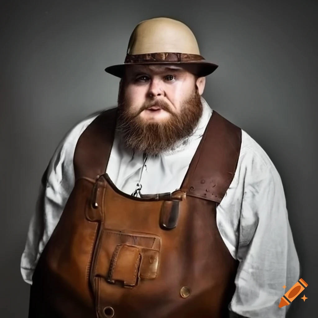 Steampunk-style bald overweight Victorian gentleman with a rugged beard ...