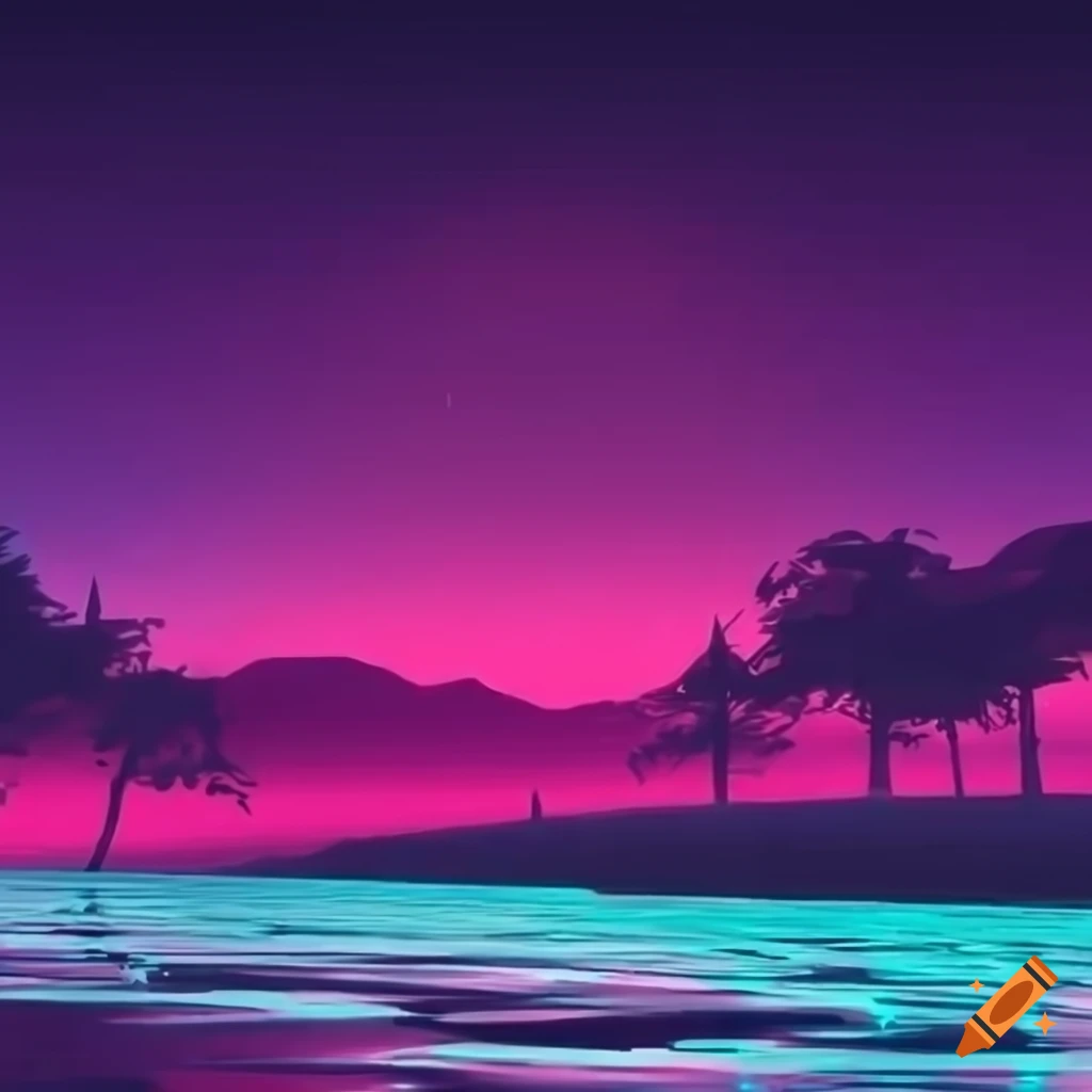 Synthwave serene beach