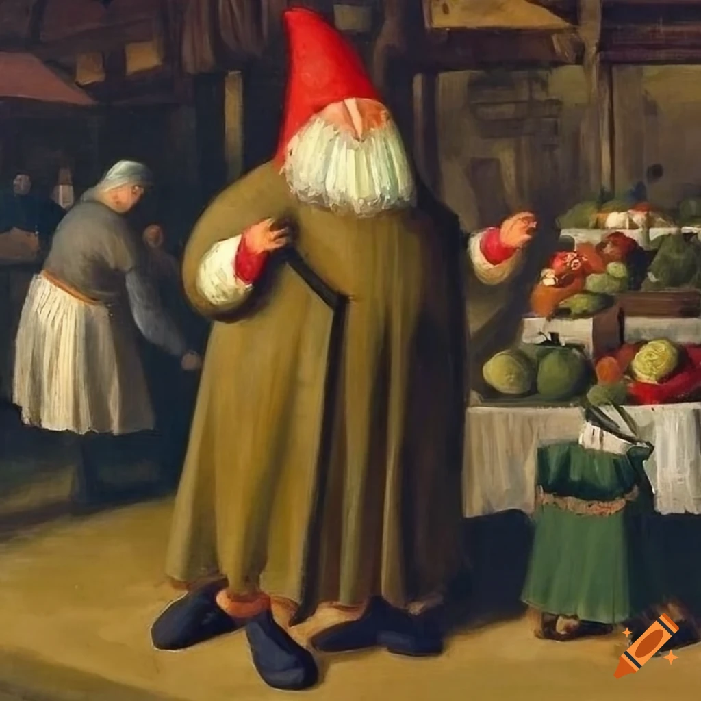 Obese tomte with a huge belly wearing peasant clothes walking through a ...