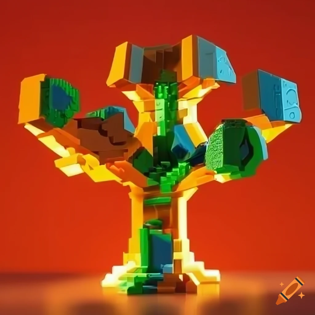 Lego figures of abstract tree structure in the shape of the letters J S ...