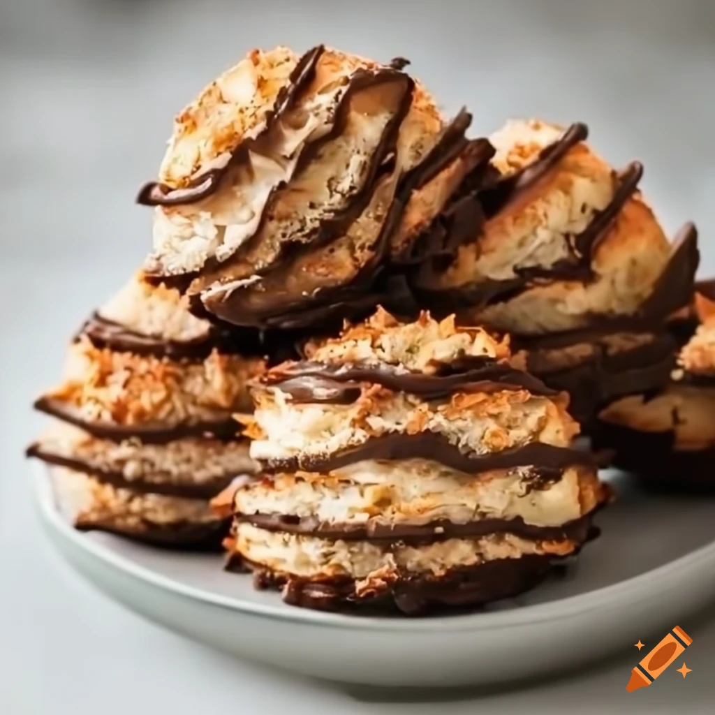 Homemade coconut macaroons with chocolate frosting on Craiyon
