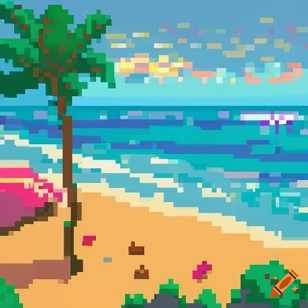 Pixel art of a beach