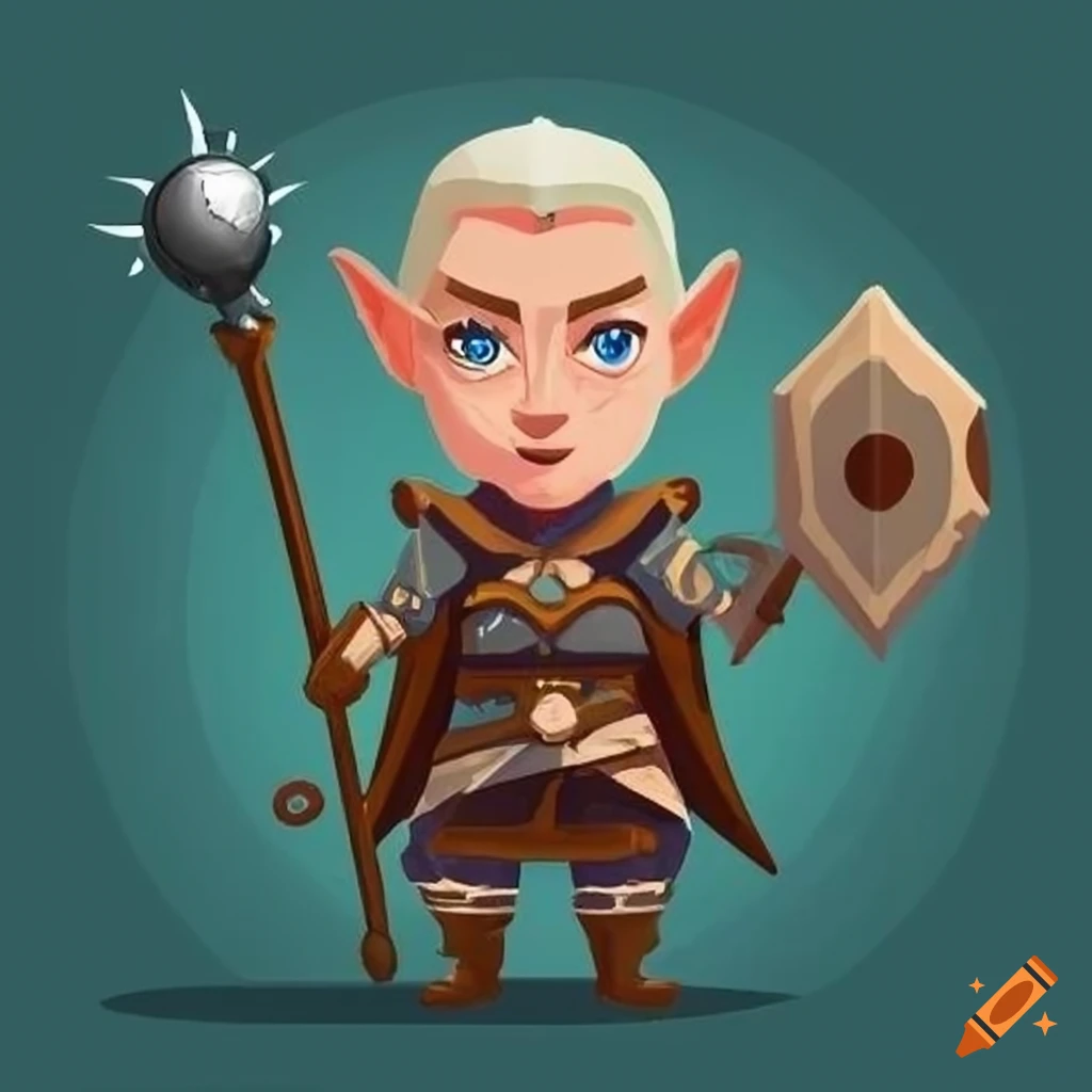 Basic fantasy elf character cleric with mace on Craiyon