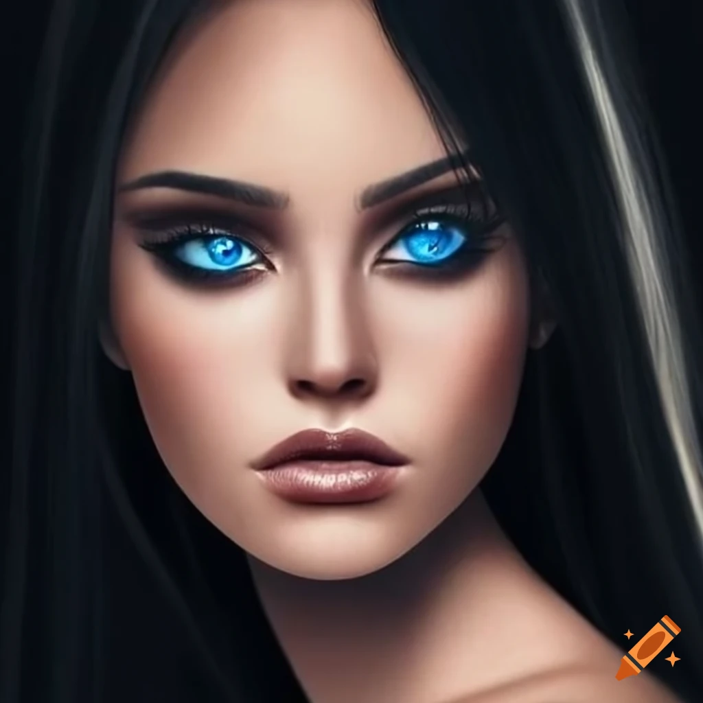 Beautiful woman black hair blue eyes on Craiyon