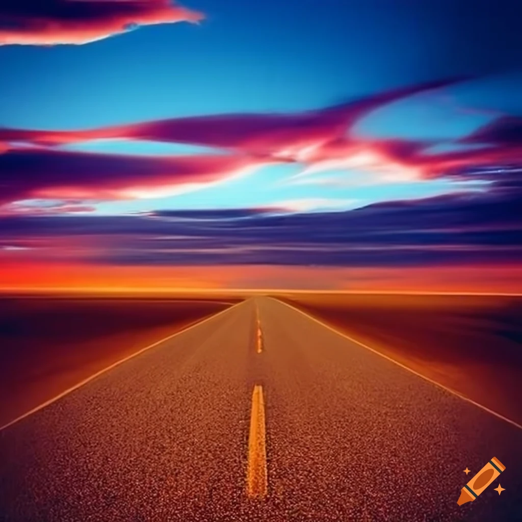 Desert drive with vivid sky