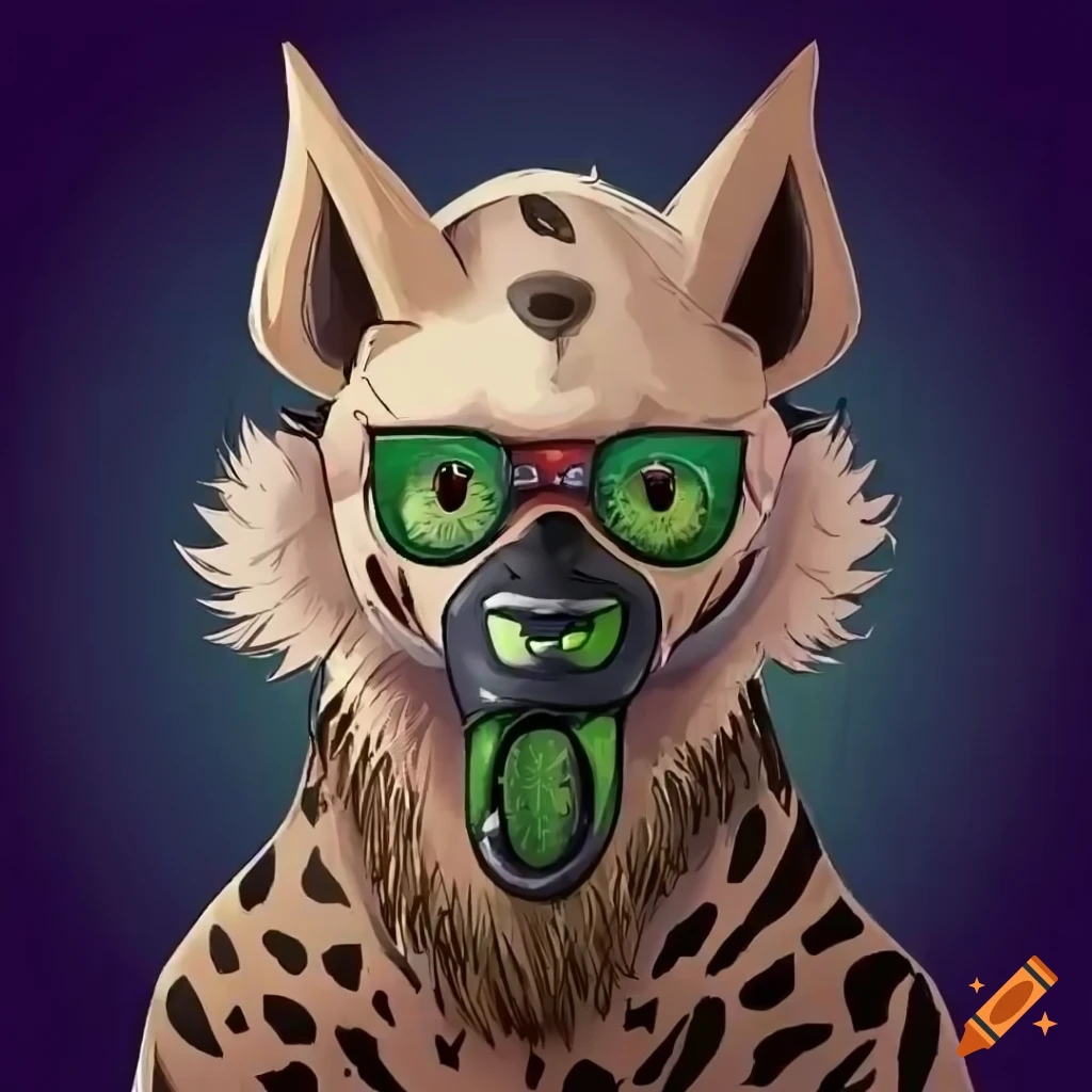 Cartoon striped hyena rocking a punk style with green glasses