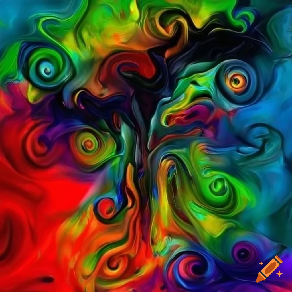 Vibrant abstract art with fantastical creatures and vibrant colors on ...