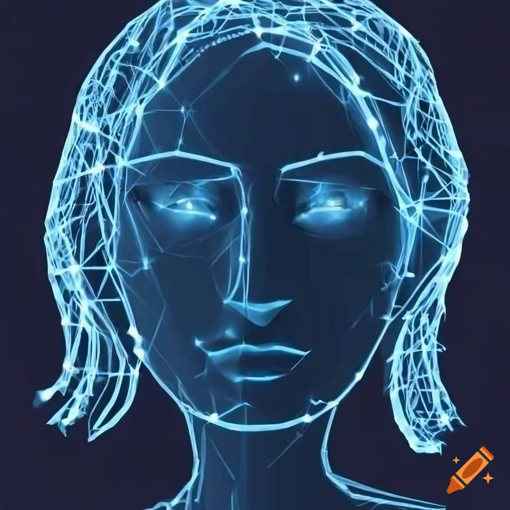 Create an abstract female human head made of dots and lines, low poly ...