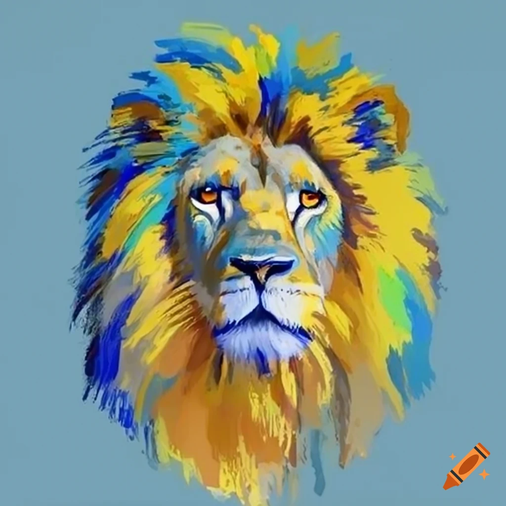 Lion in blue and yellow on Craiyon
