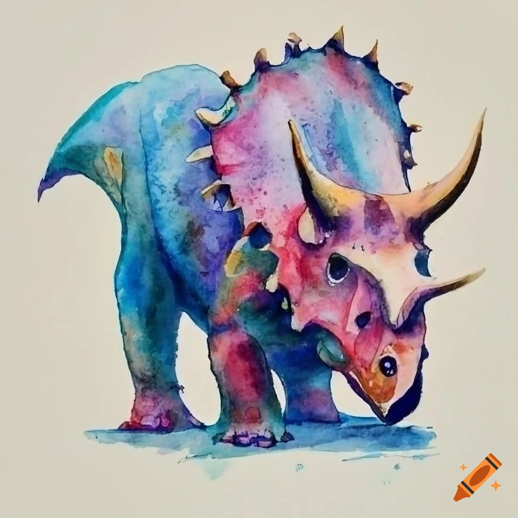 A kind watercolor triceratops