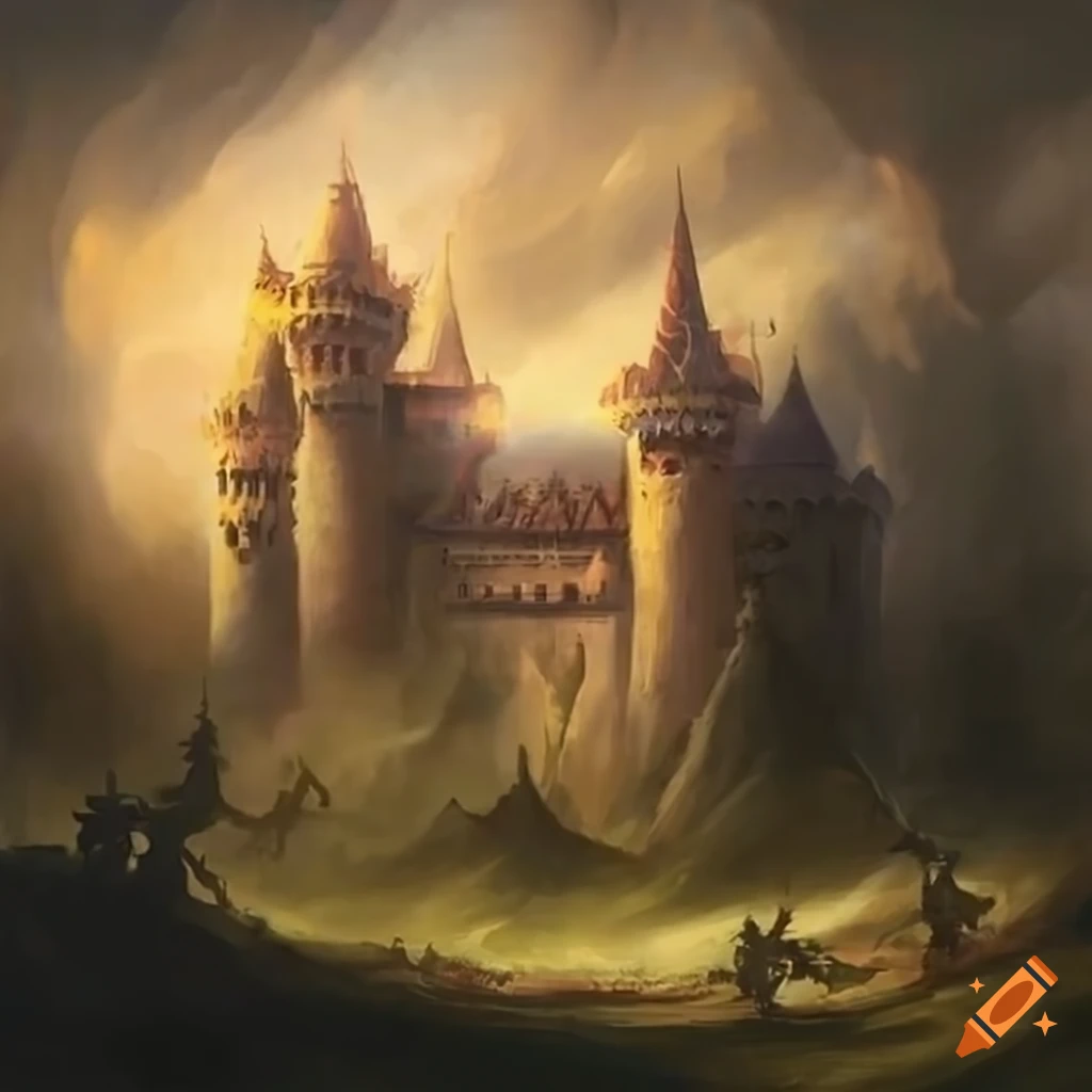 A painting of a castle devoted to dragon training on Craiyon