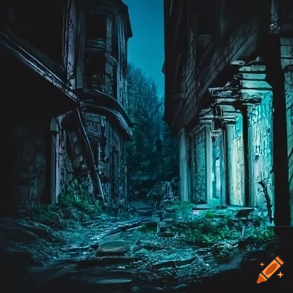 Abandoned city, night, creepy