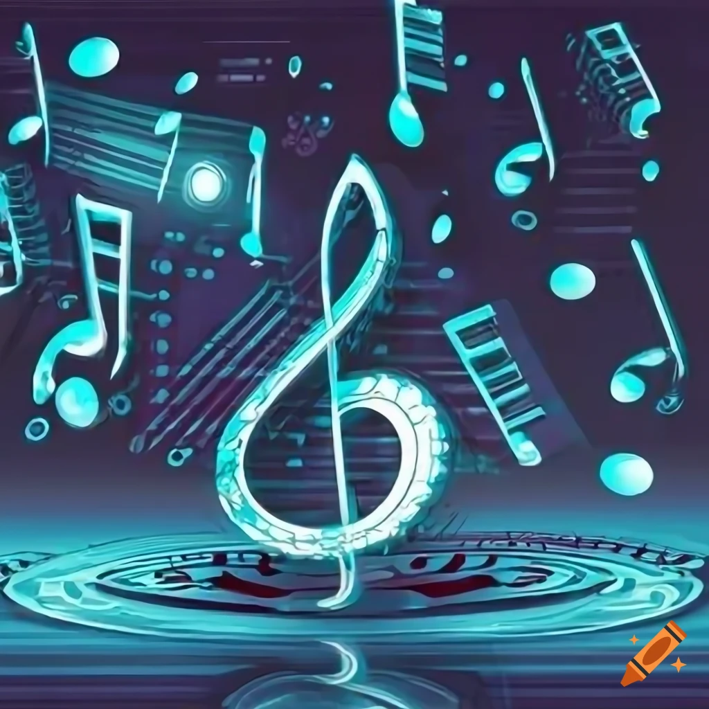 Futuristic style background with musical notes on Craiyon