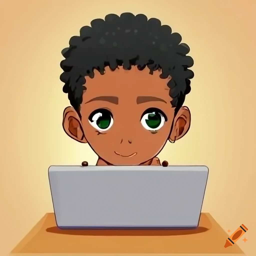 African boy using desktop computer