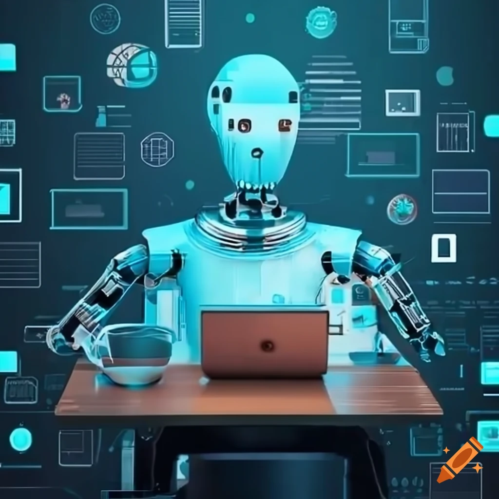 Business meeting in a cafe with artificial intelligence