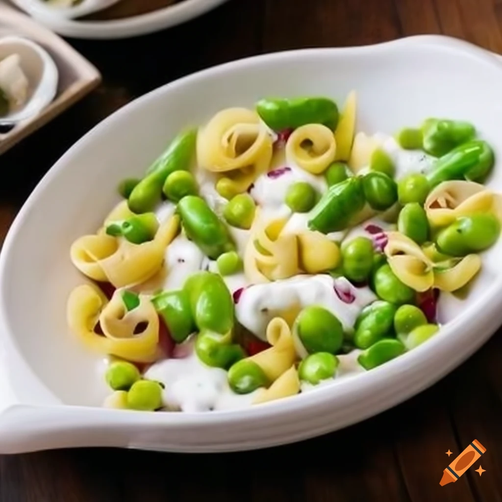 Mini shell pasta with yogurt, peas, and chile