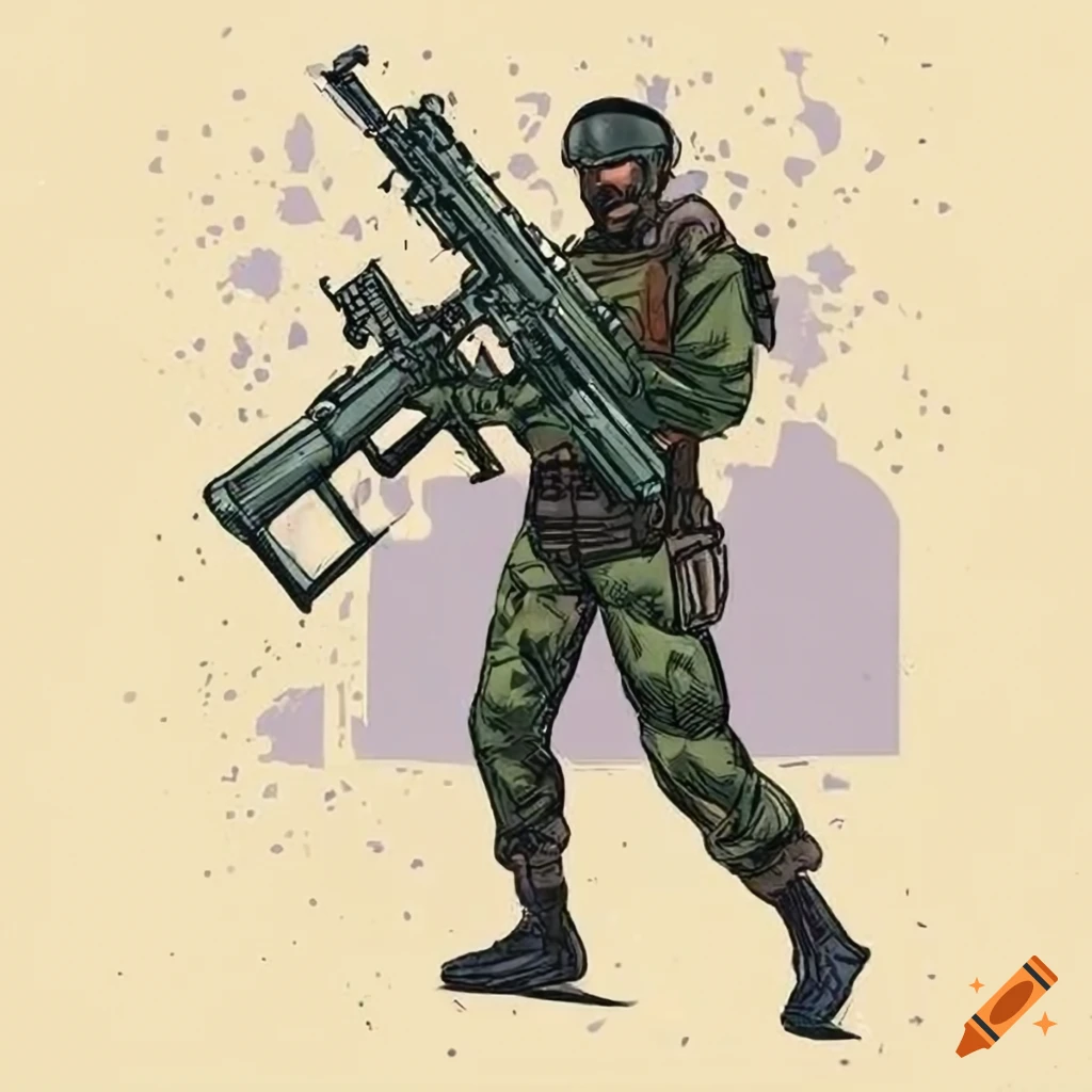 Comic book cover page of an athletic, male soldier carrying a laser rifle