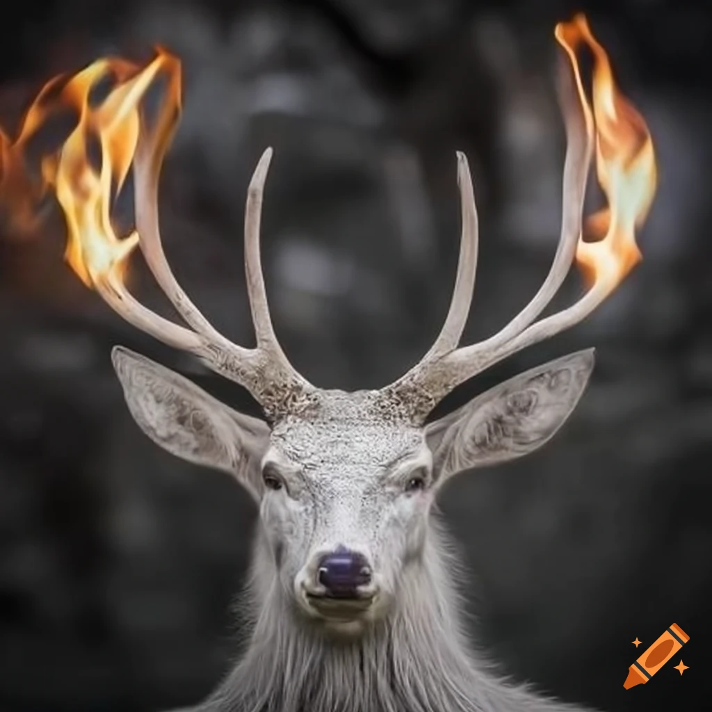 Mythical white stag on fire on Craiyon