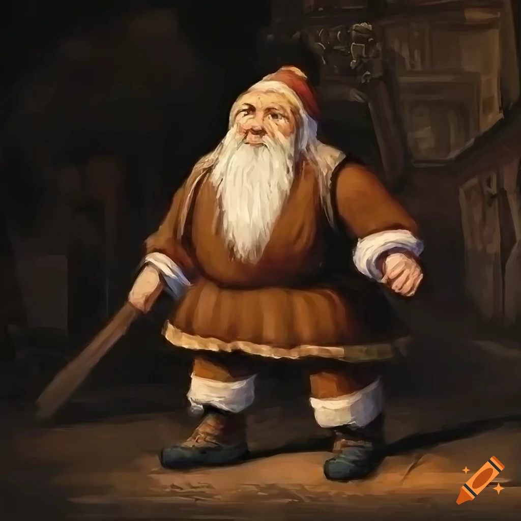 Fat dwarf wearing peasant clothes walking through a bright medieval ...