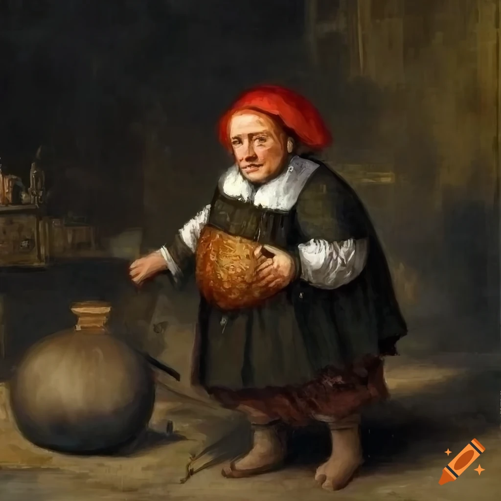 Obese halfling with a huge belly wearing peasant clothes walking ...