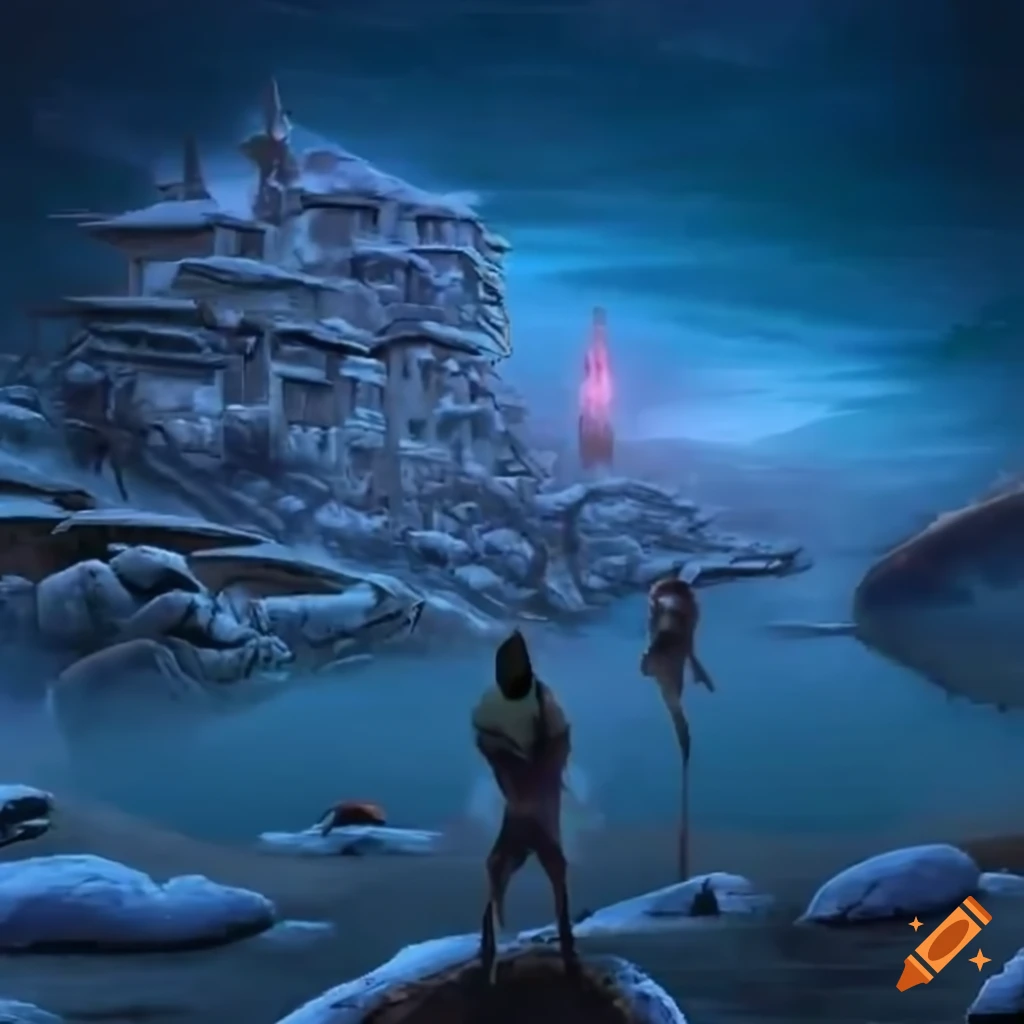 The winter ruins of chima merging with a human mondern city on Craiyon