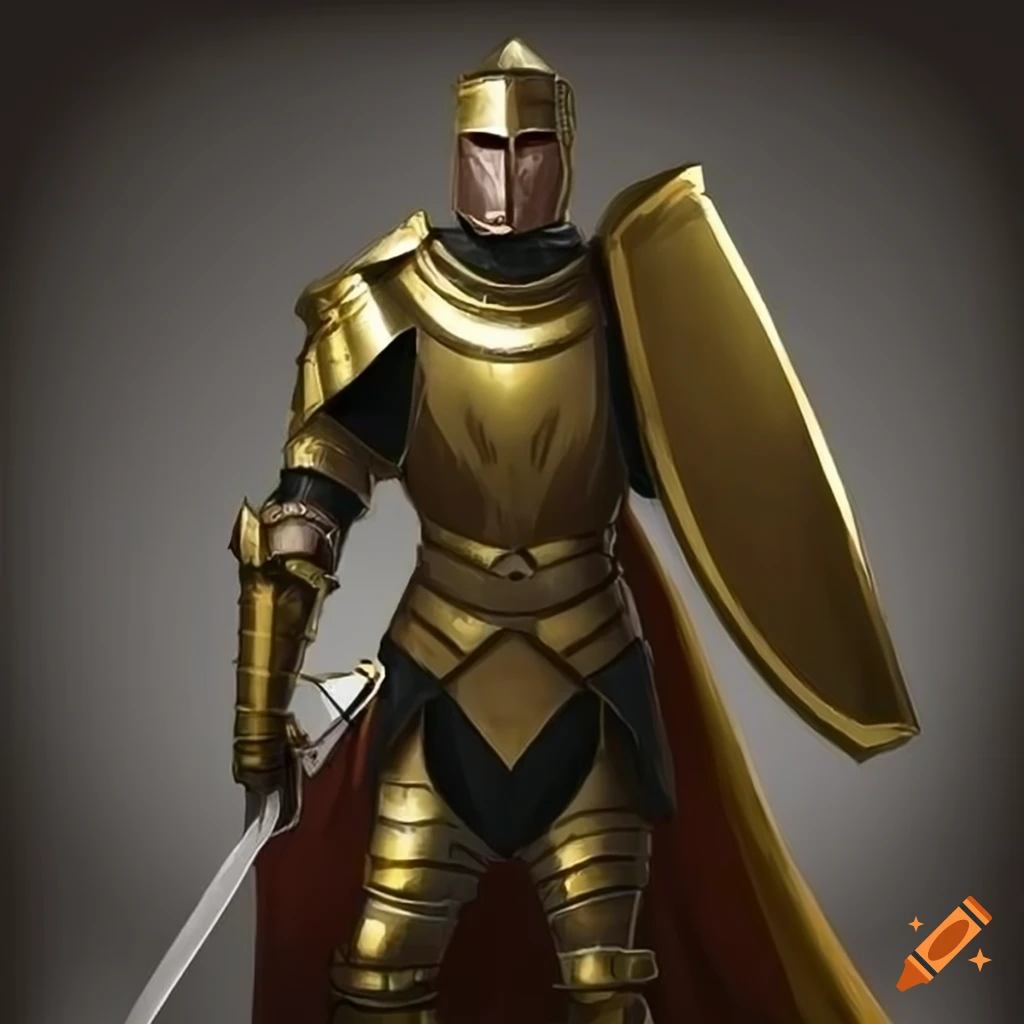 Paladin wearing golden medieval armor holding a giant sword