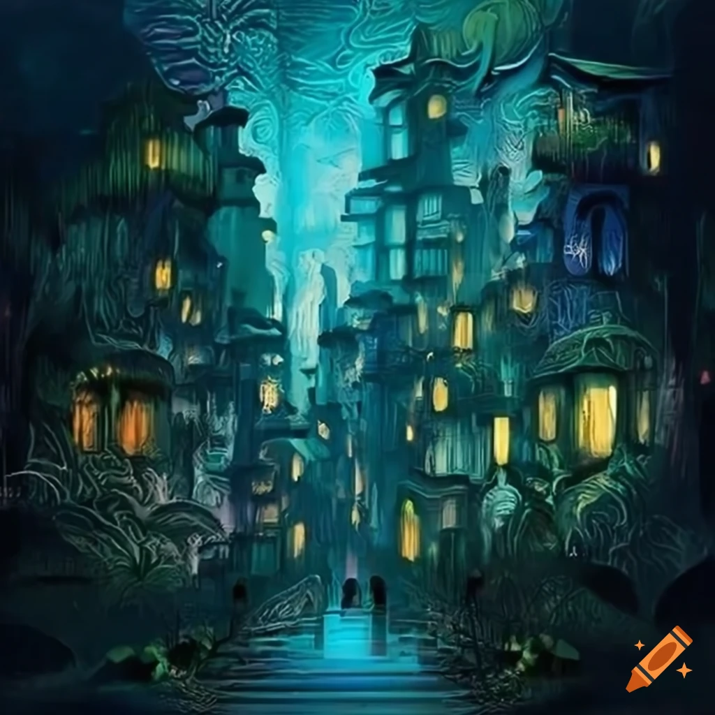 Magical city nestled among the treetops in a stunning digital artwork ...