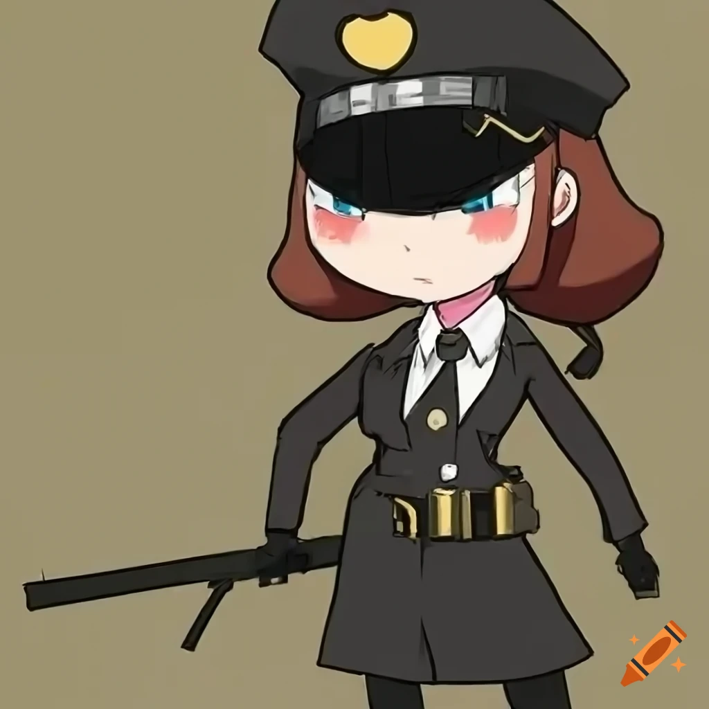 A stylish anime girl in a 1920s police outfit looking badass