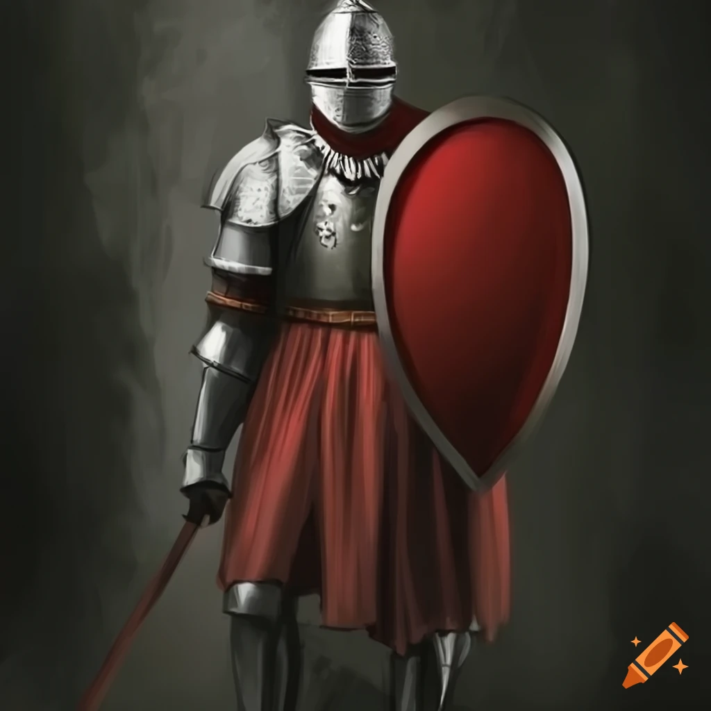 A knight carrying a red shield
