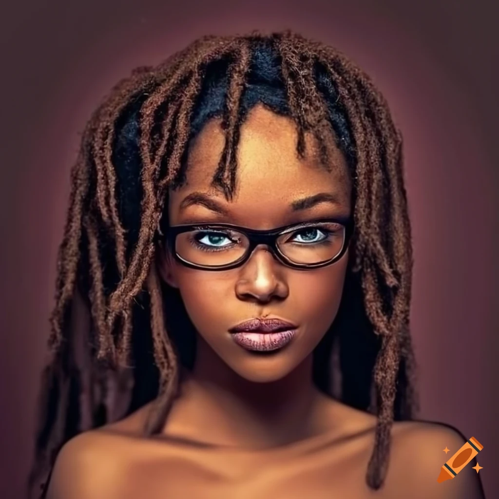A beautiful black woman with long brown locs, glasses and nose ring on ...