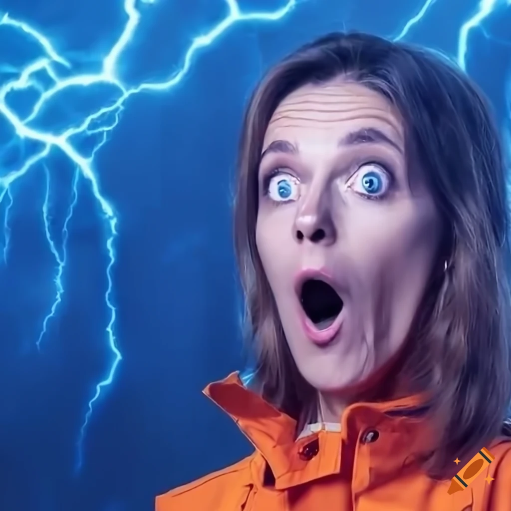 Astonished surprised shocked woman with spiked light brown hair wearing ...