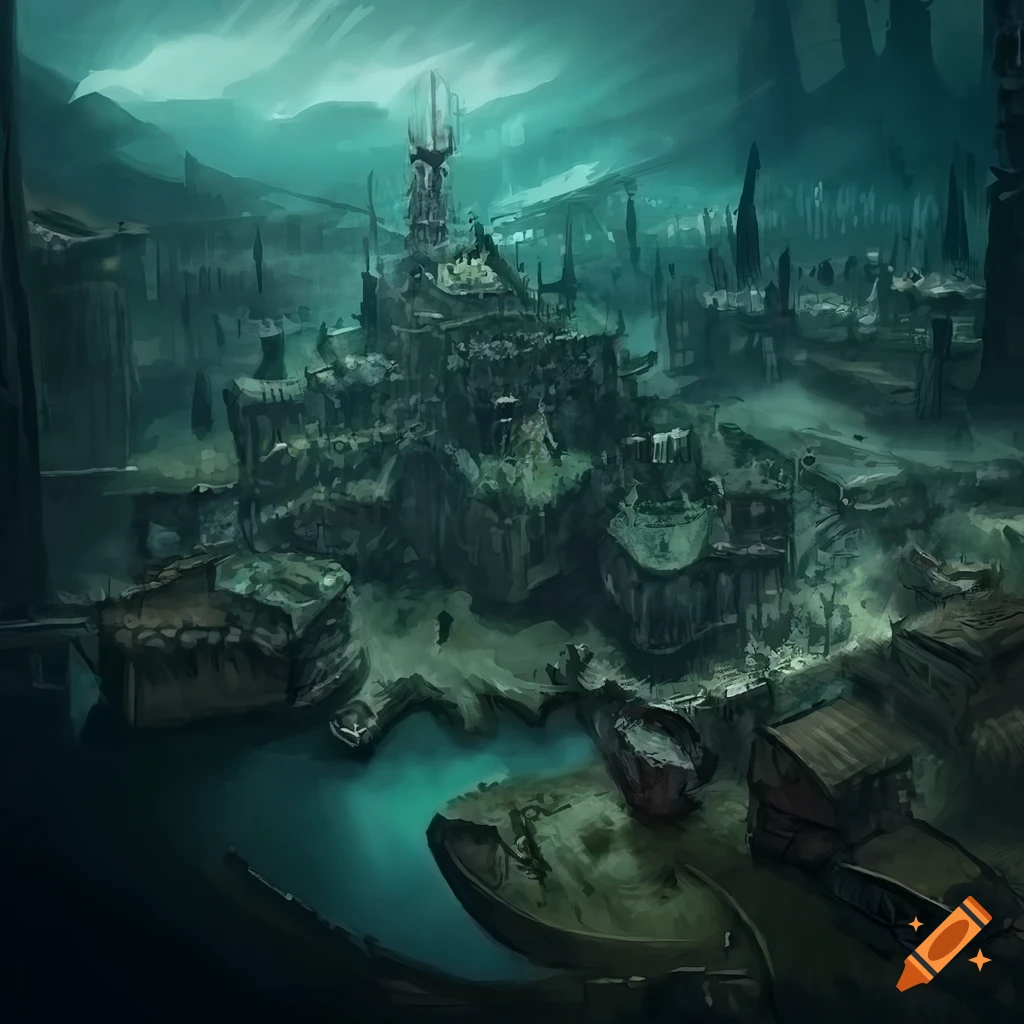 Dark fantasy horror artwork of Warhammer fantasy roleplay, Aerial view ...