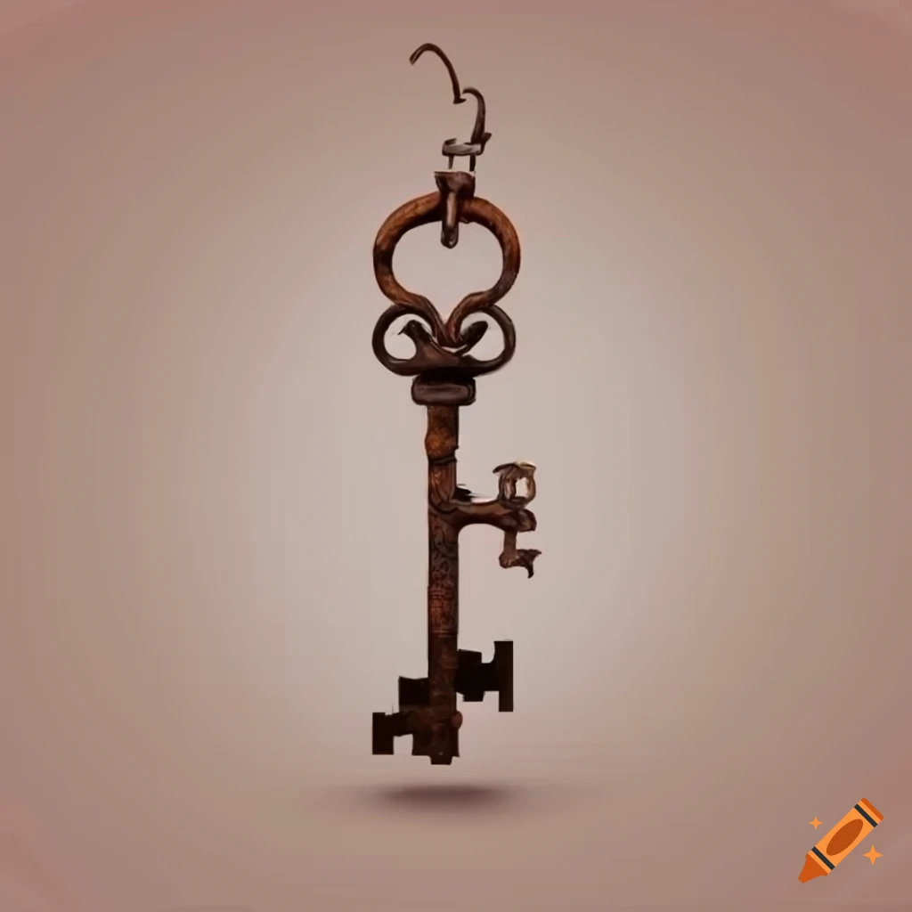 Perspective fantasy rust key with vampire on top on light cream ...