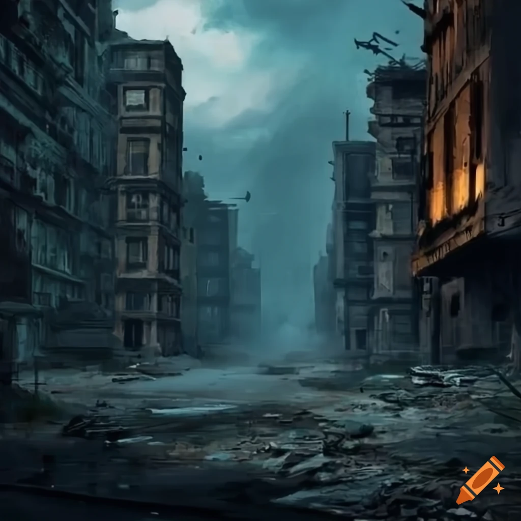 A deserted street in a post-apocalyptic setting on Craiyon