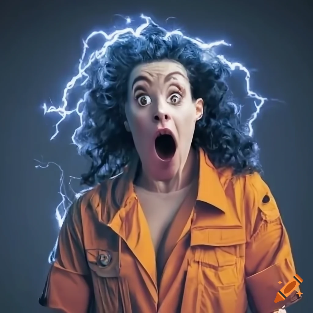 Astonished surprised shocked pale white woman with spiked curly black ...