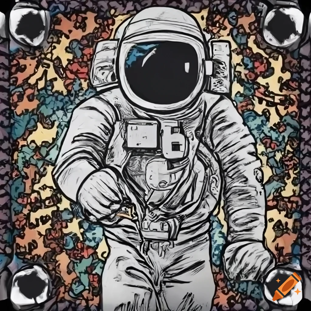 4k comic panel astronaut drawing in 16:9 aspect ratio