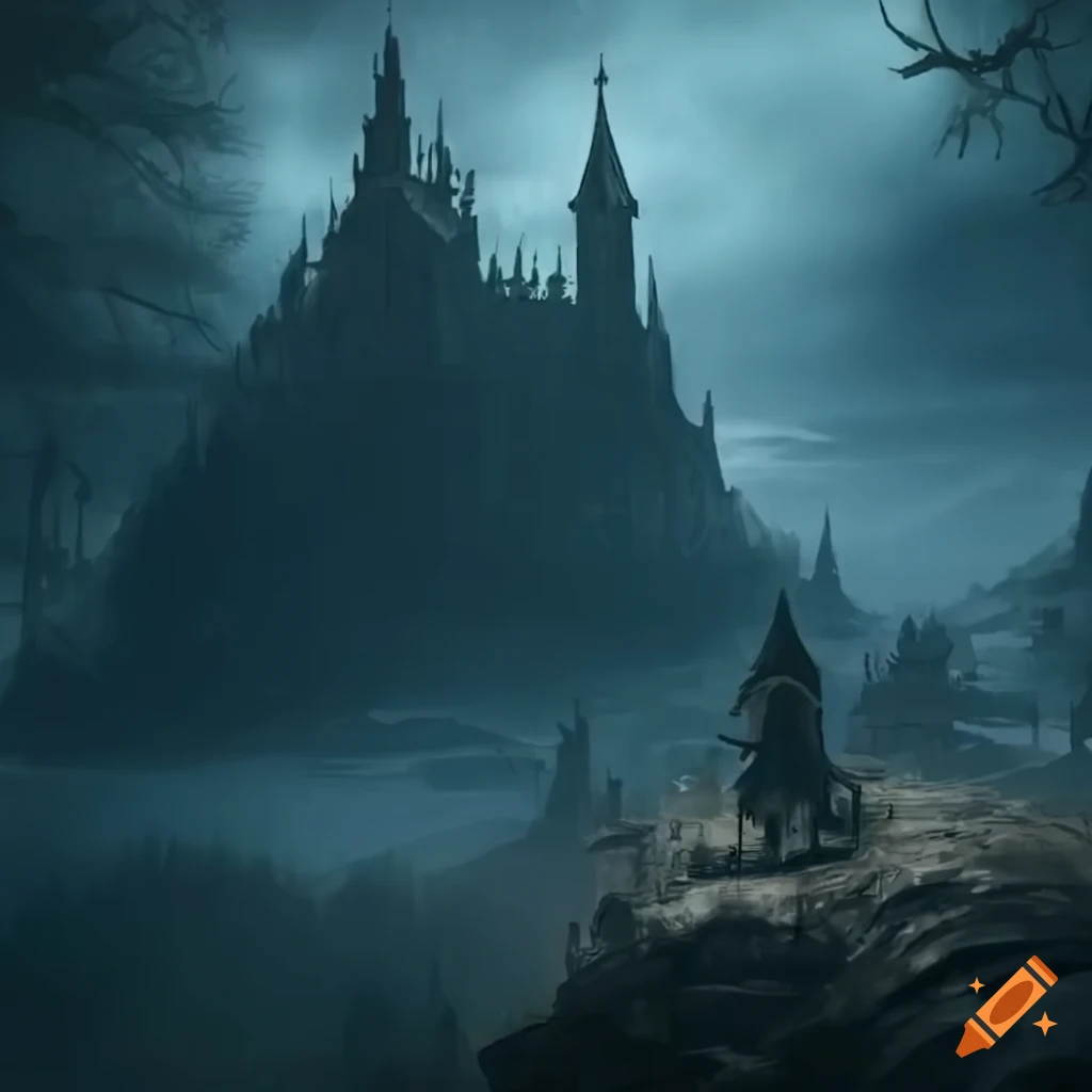 Bloodborne castle with breath of the wild landscape environment concept ...