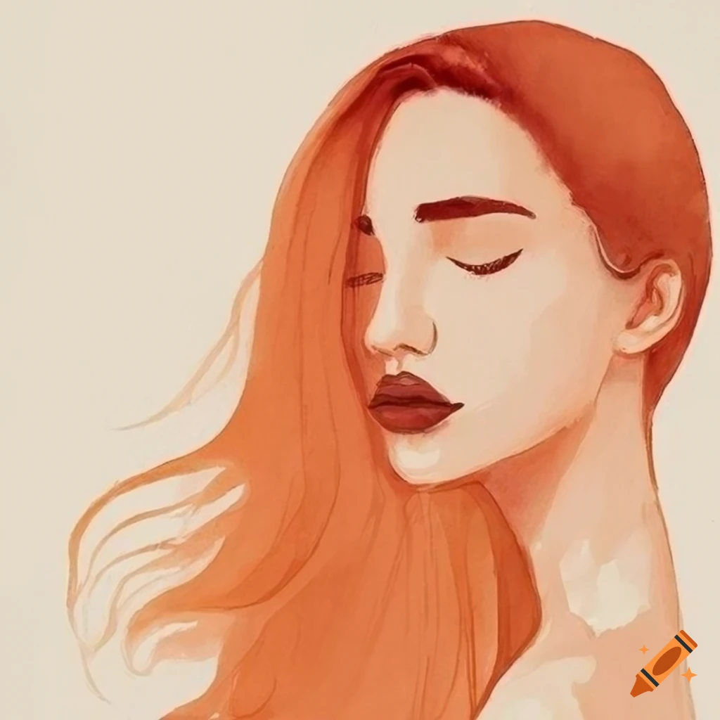 Minimal art women profile linework watercolor autum palete